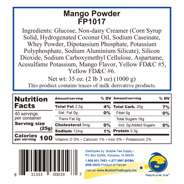 mango bubble tea caffeine